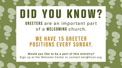 Greeter Volunteer Positions | First Reformed Church, Orange City, Iowa