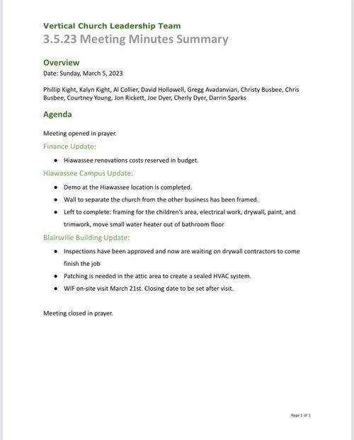 Vertical Church - Leadership Team Meeting Notes
